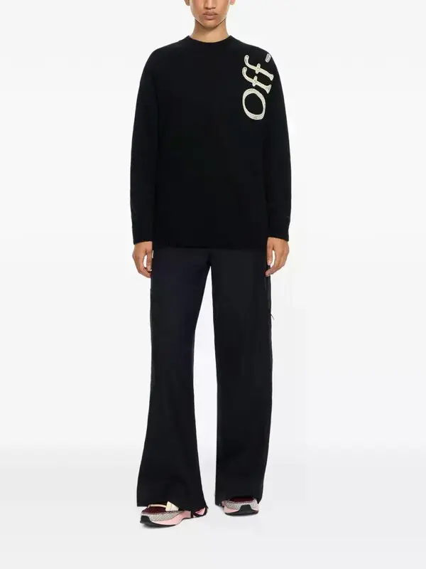 Off-White Vertical Bookish Embroidered Crew Neck Sweater