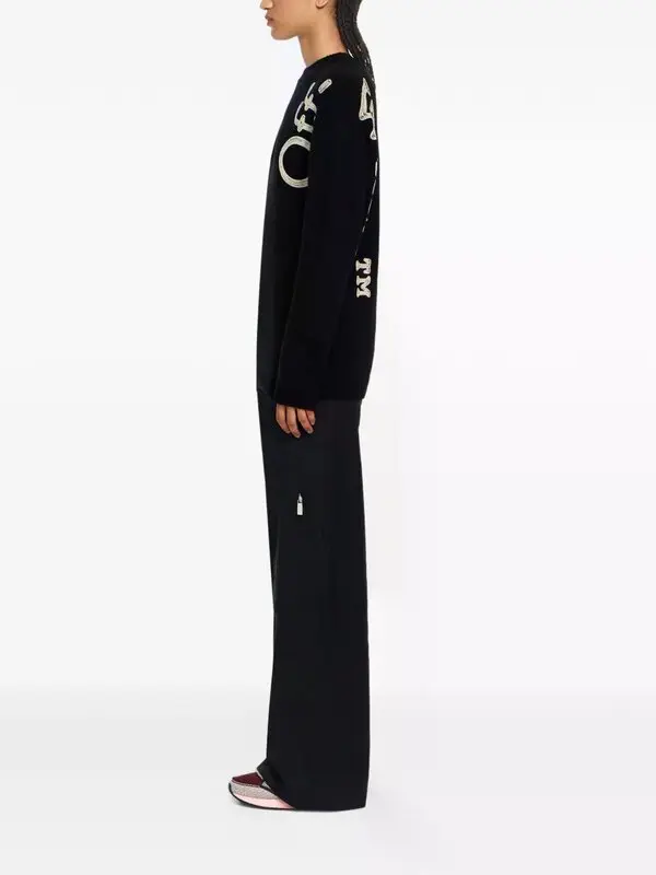 Off-White Vertical Bookish Embroidered Crew Neck Sweater