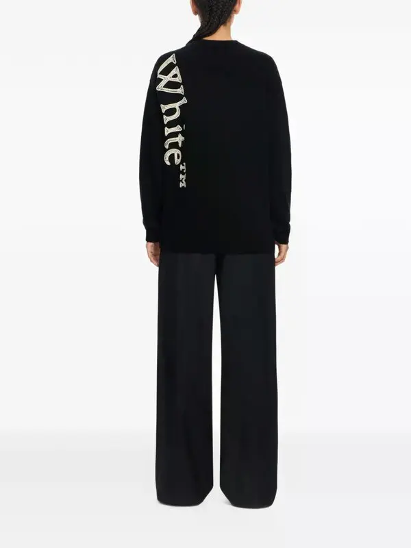 Off-White Vertical Bookish Embroidered Crew Neck Sweater