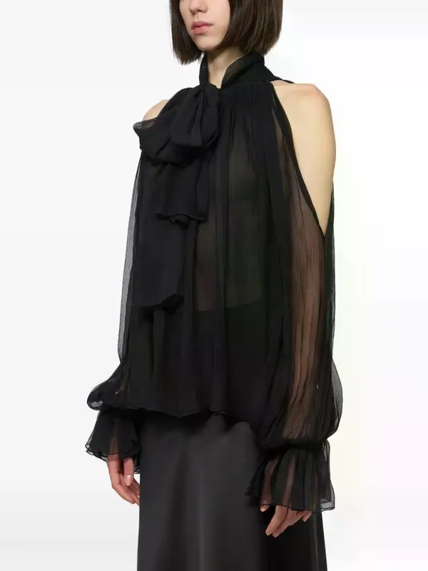 ATU BODY COUTURE Cold-shoulder Pussy-bow Blouse - Black