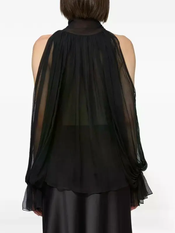 ATU BODY COUTURE Cold-shoulder Pussy-bow Blouse - Black