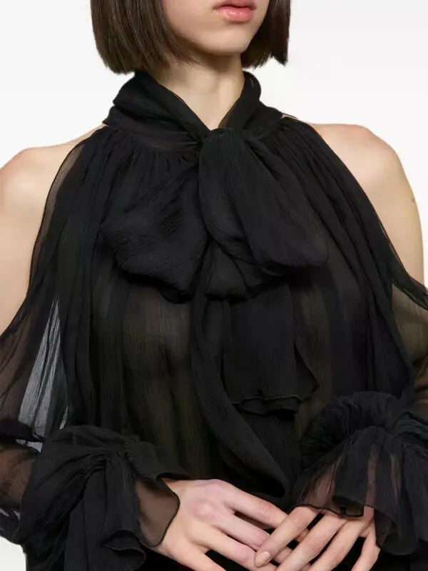 ATU BODY COUTURE Cold-shoulder Pussy-bow Blouse - Black