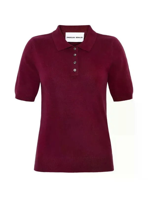 EMERSON RENALDI Short Sleeve Knit Polo Top - Red
