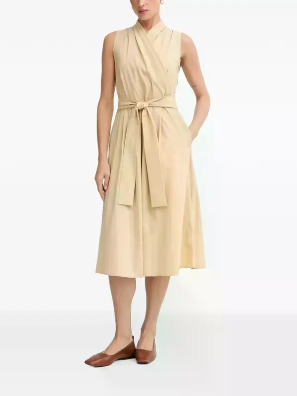 Joseph Ribkoff Sleeveless High Neck Belted Midi Dress - Neutrals