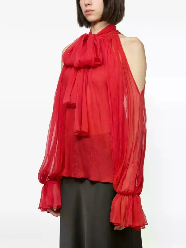 ATU BODY COUTURE Cold-shoulder Pussy-bow Blouse - Red