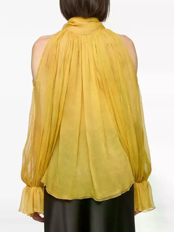 ATU BODY COUTURE Cold-shoulder Pussy-bow Blouse - Yellow