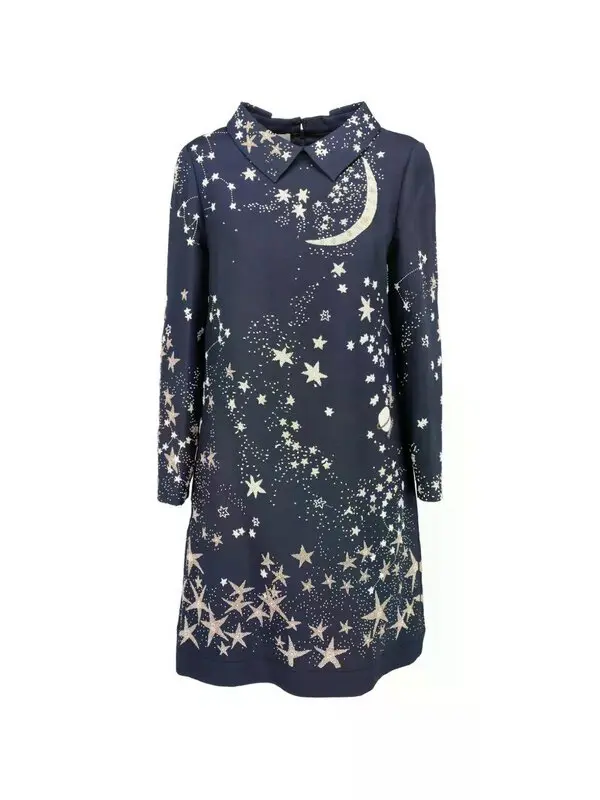 Valentino Garavani Celestial Print Long Sleeve Mini Dress - Blue