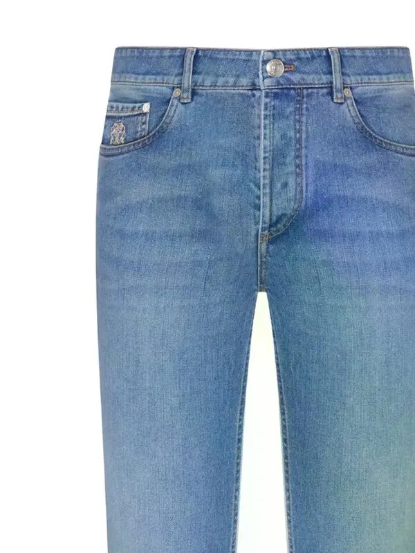 Brunello Cucinelli Faded Effect Logo-embroidered Jeans