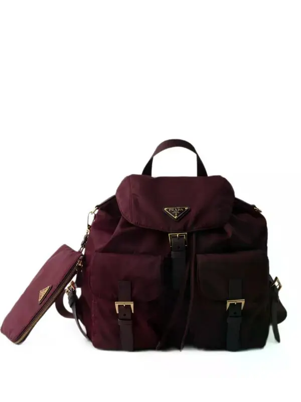 Prada Medium Re-nylon Backpack With Saffiano Leather Trim - Red