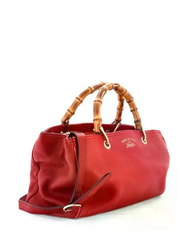 Gucci Bamboo Shopper Leather Medium Tote Bag - Red
