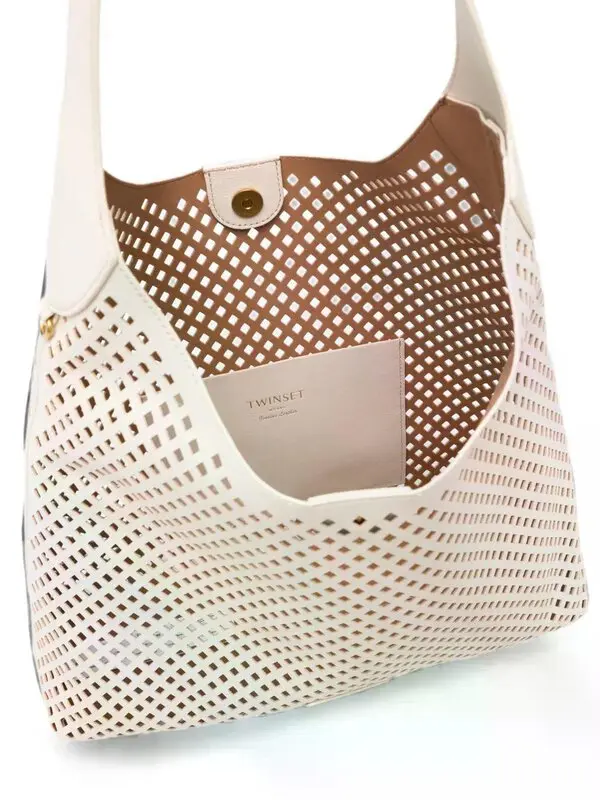 TWINSET Perforated Leather Shoulder Bag - Neutrals