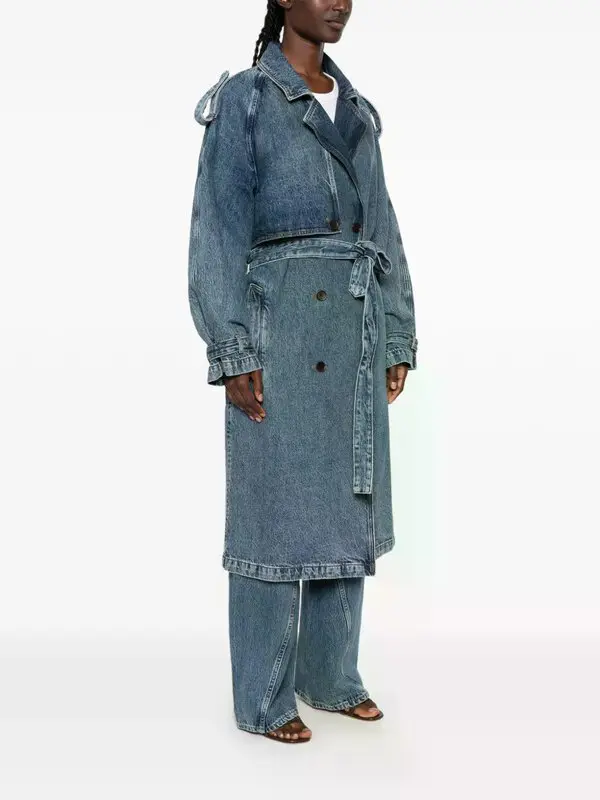 ANINE BING Rickie Double-breasted Belted Denim Coat - Blue