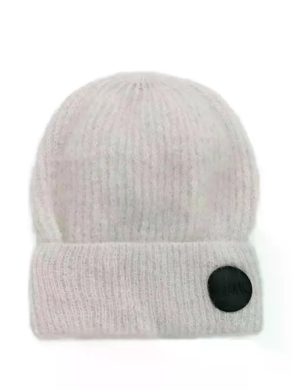 MMC STUDIO Ribbed Knit Beanie Hat With Logo Patch - Neutrals