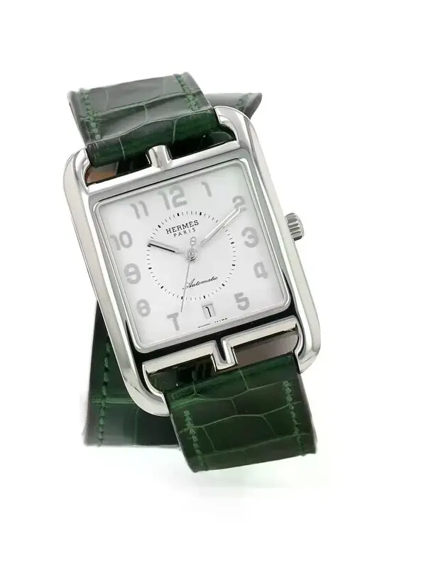 Hermès Cape Cod 41mm Watch With Dial And Green Leather Strap - White
