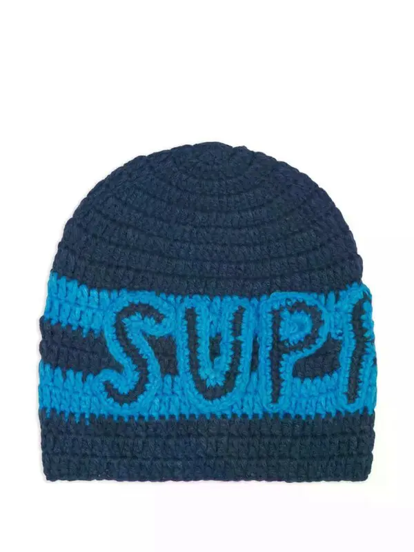 Supreme Crochet Knit Logo Beanie - Blue
