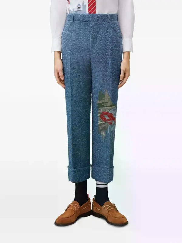 Thom Browne Bouclé-tweed Embroidered Trousers