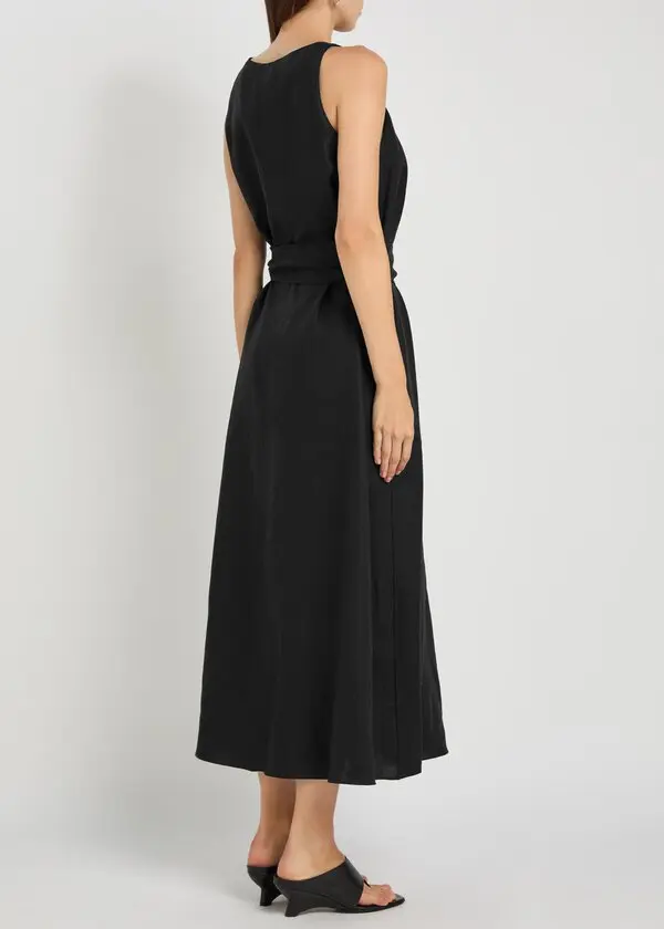 Another Tomorrow Belted Linen Midi Dress