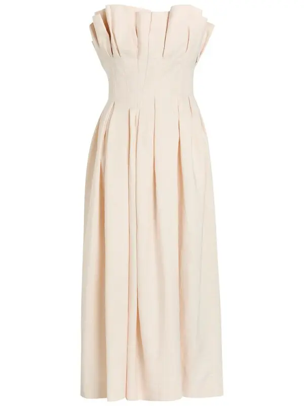 Khaite Claude Pleated Woven Midi Dress - Cream