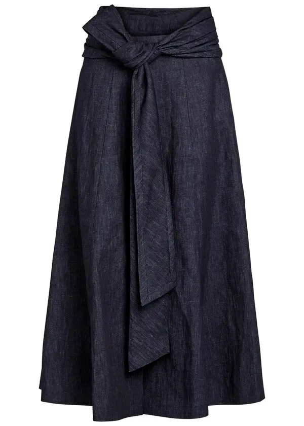 Gabriela Hearst Zivan Cotton And Linen-blend Midi Skirt - Denim