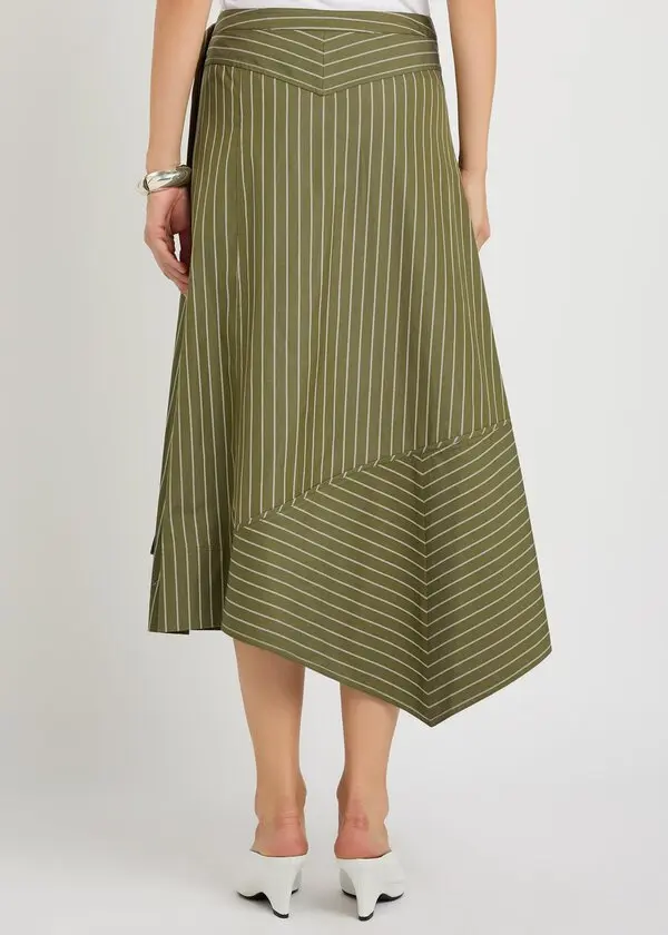 3.1 Phillip Lim Striped Cotton-poplin Wrap Midi Skirt - Olive