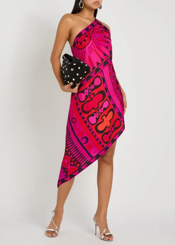 Emilio Pucci Asymmetric Printed Silk Midi Dress