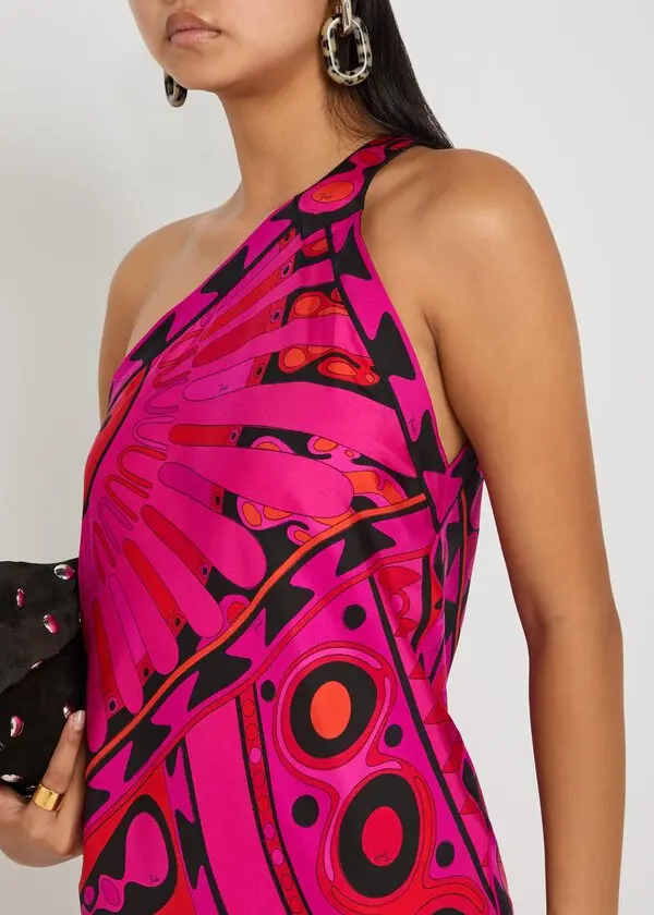 Emilio Pucci Asymmetric Printed Silk Midi Dress