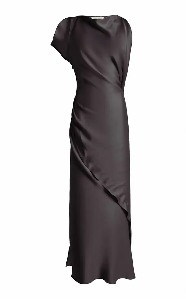 Victoria Beckham Draped Satin Asymmetrical Midi Dress - Grey