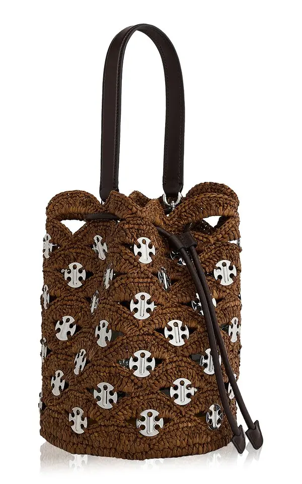 Rabanne Raffia Bucket Bag With Metallic Disc Embellishments - Multi