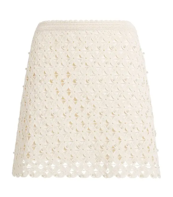 Sandro Crochet Beaded Mini Skirt - Beige