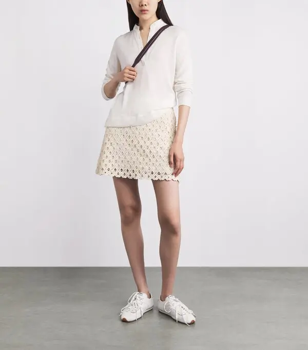 Sandro Crochet Beaded Mini Skirt - Beige