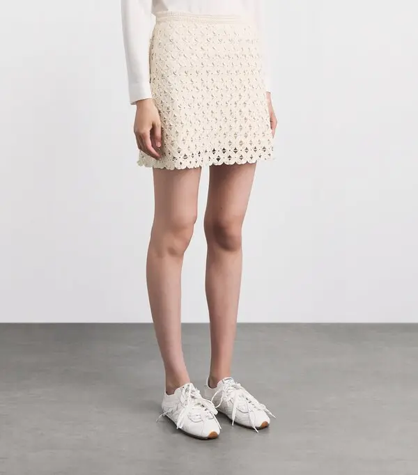 Sandro Crochet Beaded Mini Skirt - Beige
