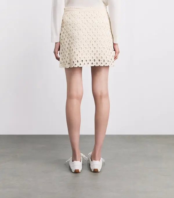 Sandro Crochet Beaded Mini Skirt - Beige
