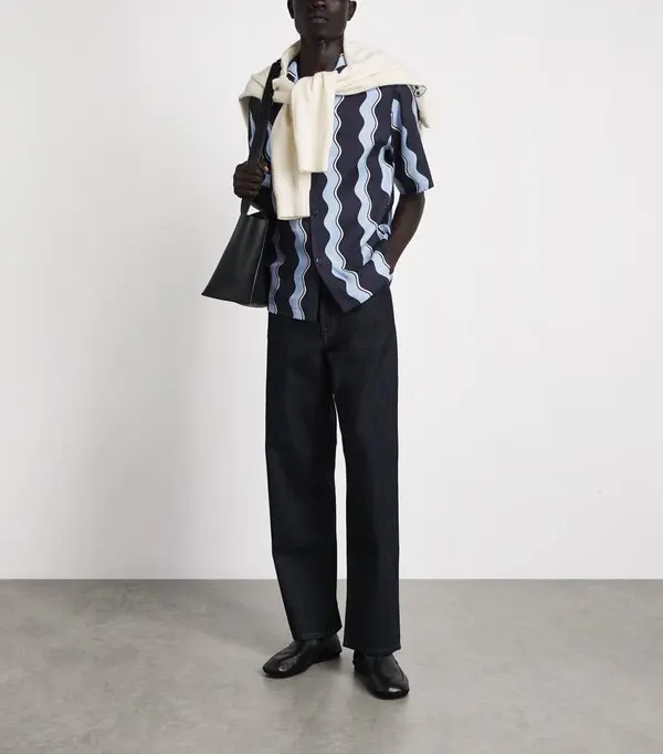 Sandro Linen-blend Waves Print Shirt - Blue