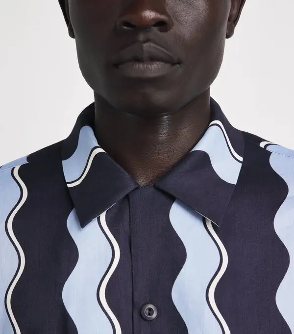 Sandro Linen-blend Waves Print Shirt - Blue