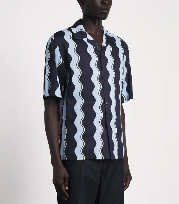 Sandro Linen-blend Waves Print Shirt - Blue