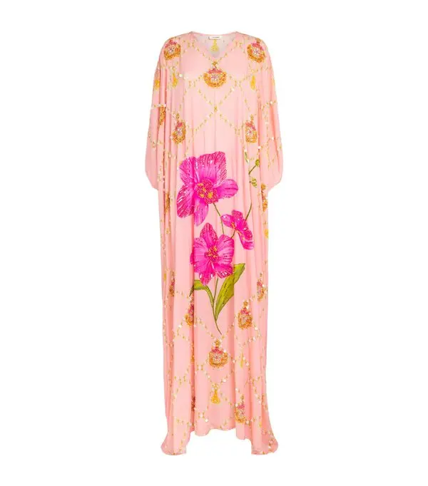 Verandah Embellished Orchard Kaftan Maxi Dress - Pink