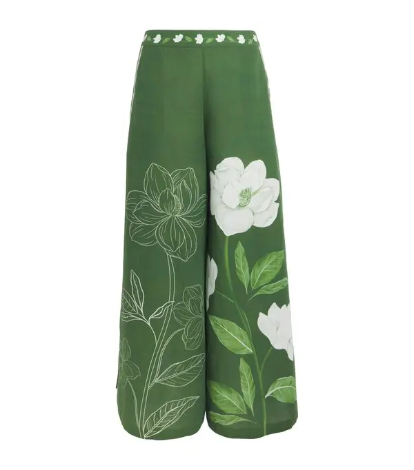 Verandah Floral Wide-leg Trousers - Green