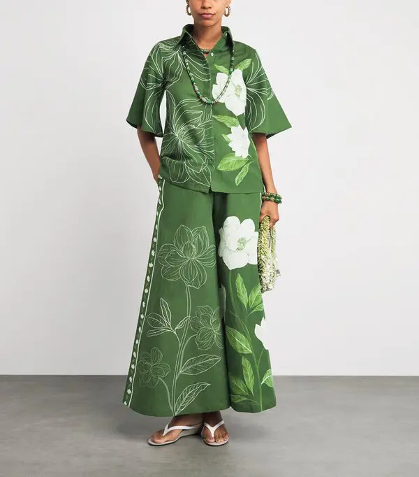 Verandah Floral Wide-leg Trousers - Green