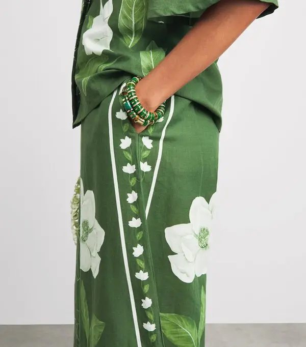 Verandah Floral Wide-leg Trousers - Green