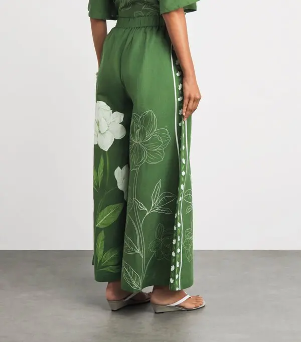 Verandah Floral Wide-leg Trousers - Green