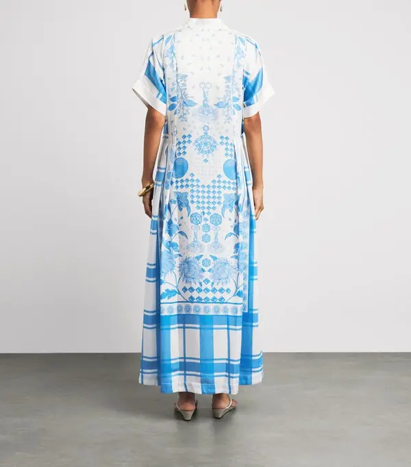 Verandah Printed Gingham Kaftan Maxi Dress