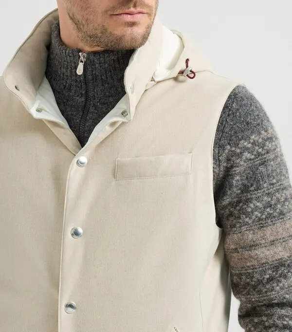 Brunello Cucinelli Hooded Wool Gilet - Beige