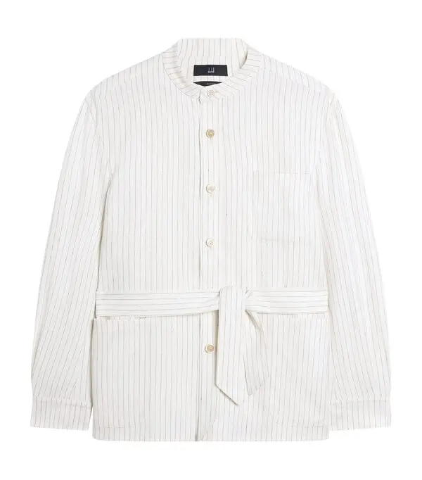 Dunhill Linen Pinstripe Belted Blazer - Ivory