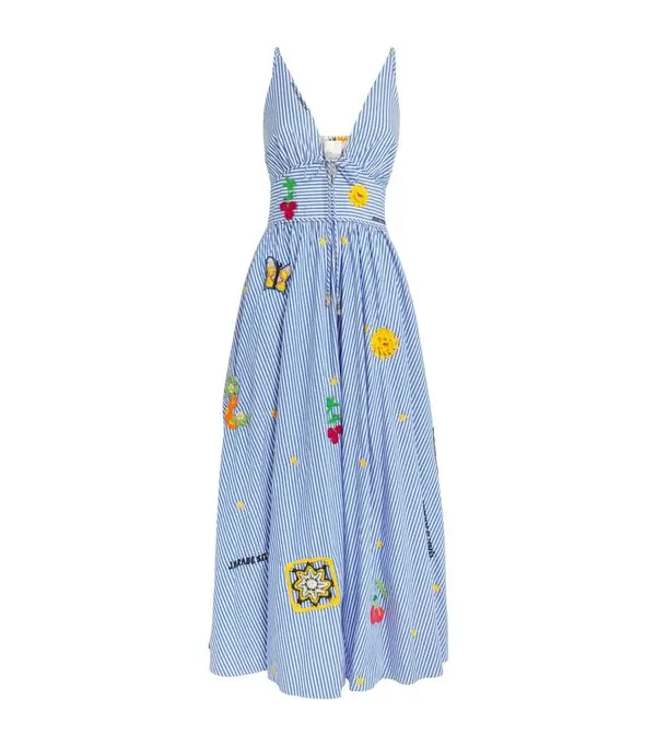 Camilla Cotton Appliquéd Midi Dress - Blue