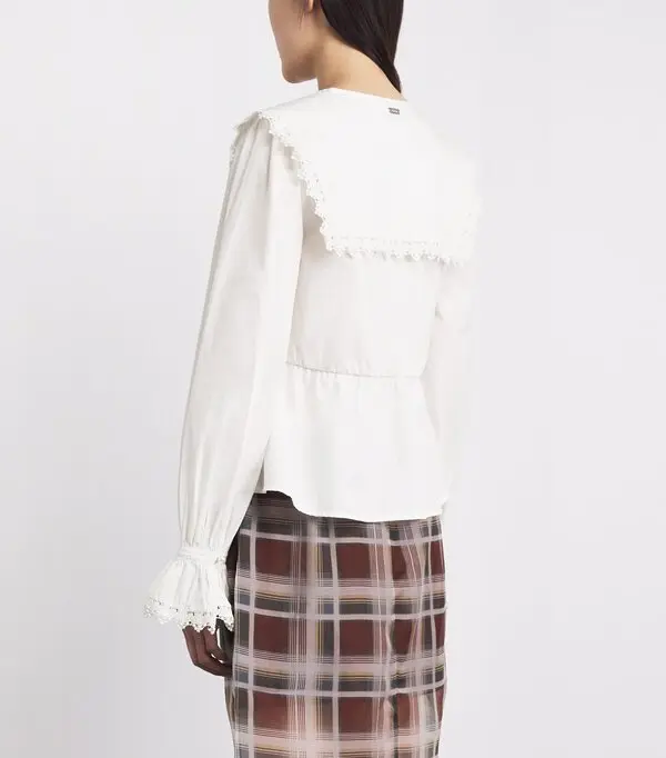 Barbour Cotton Tisbury Blouse With Sailor Collar And Peplum Hem