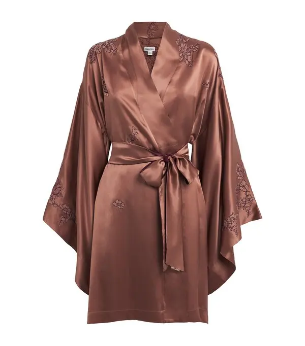 TORLOWEI Silk Tokoni Short Kimono - Brown