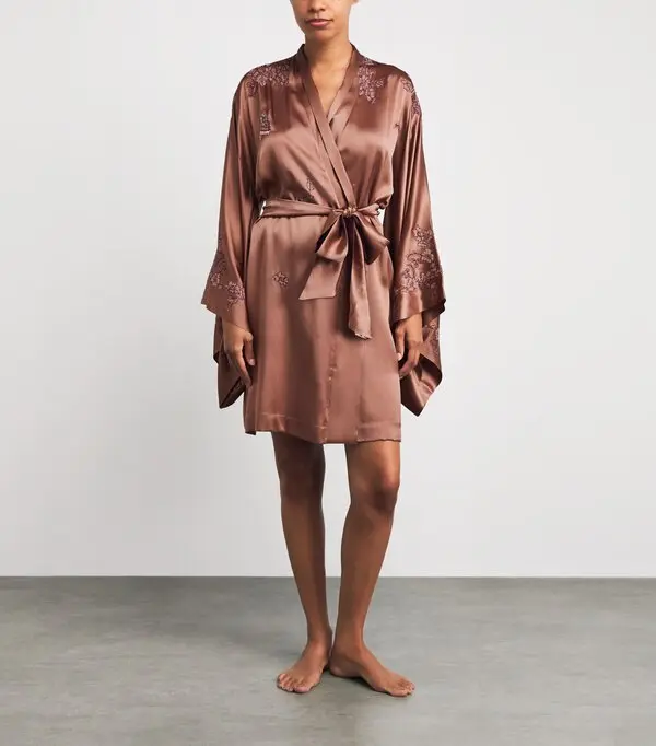 TORLOWEI Silk Tokoni Short Kimono - Brown