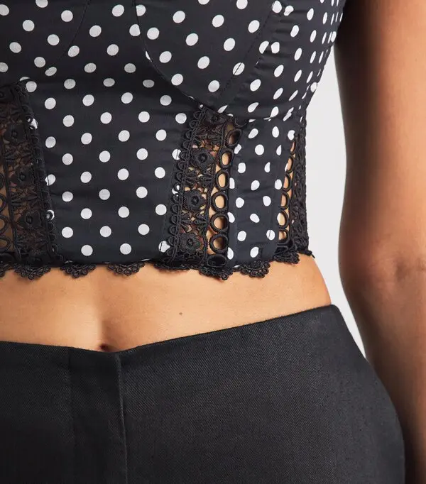 Charo Ruiz Ibiza Fiare Polka Dot Lace Trim Corset Top - Black