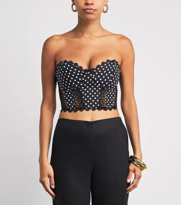Charo Ruiz Ibiza Fiare Polka Dot Lace Trim Corset Top - Black