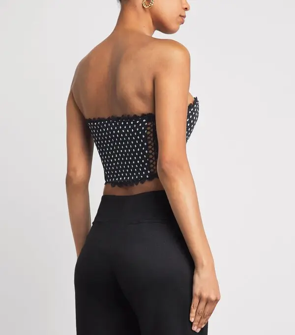 Charo Ruiz Ibiza Fiare Polka Dot Lace Trim Corset Top - Black